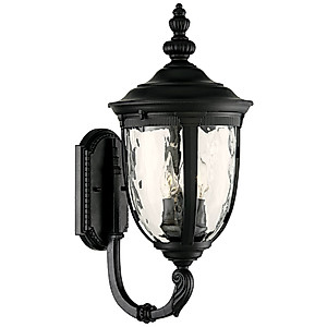 John Timberland Bellagio European Outdoor Wall Light Fixture Textured Black 21" Clear Hammered Glass Upbridge Arm for Exterior House Porch Patio Outside Deck Garage Yard Front Door Garden Home