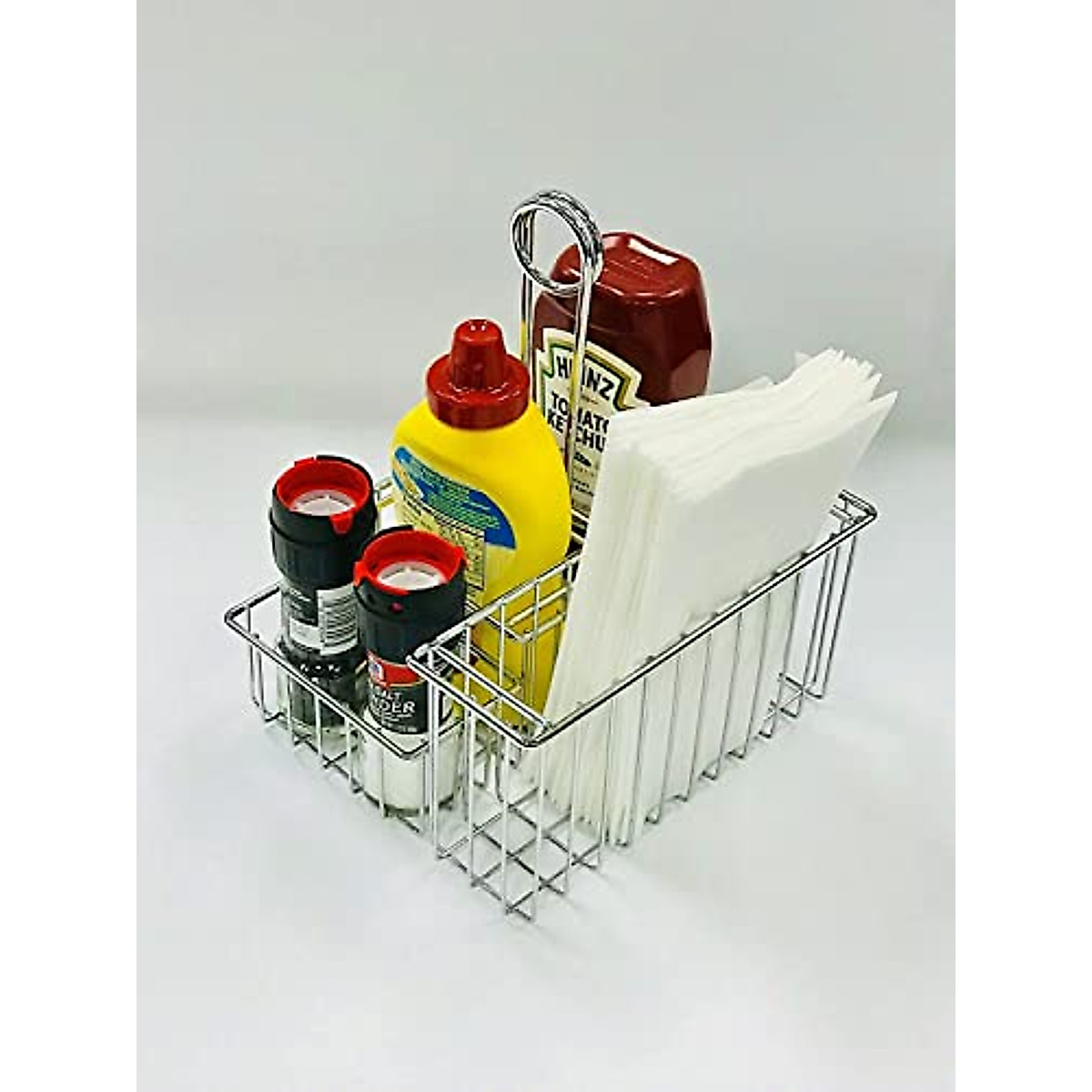 G.E.T. 4-21699 Chrome Four Compartment Condiment Caddy Metal Specialty Servingware Collection, 8" x 7" x 9" Tall, Chrome