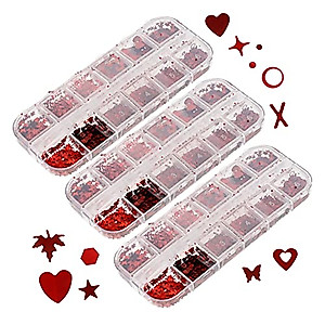 Beavorty 3 Boxes Heart Shaped Nail Art Jewelry Flash Suit Glitter Nail Polish Set Star Decor Valentines Nail Art Stickers Love Nail Charm Valentines Day Nail Glitters Nail Glitter Sequins
