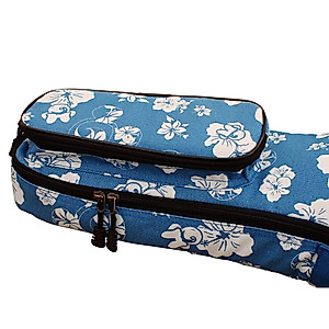 MUSIC FIRST Original Design 15mm Thick Padded Hawaii Style “Blue and White Plumeria” Canvas A & F Style (Standard) Mandolin Gig Bag Soft Mandolin Case Fits for Most of A Mandolin, Salute ELVIS
