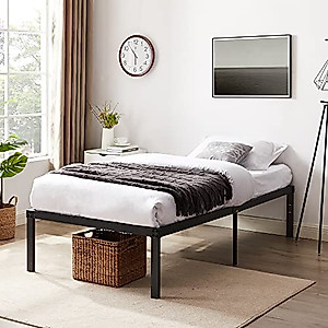 VECELO 16 Inch Twin Metal Platform Tall Bed Frame,Heavy Duty Steel Slat/Easy Assembly Mattress Foundation/No Box Spring Needed