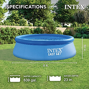 Intex 8' x 30" Easy Set Inflatable Above Ground Portable Outdoor Family Swimming Pool with Cartridge Filter Pump with GFCI and Vinyl Round Cover Tarp