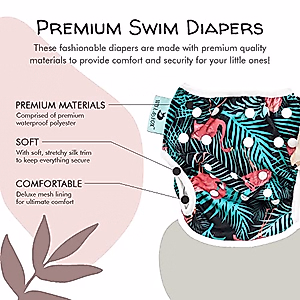 Reusable Swim Diapers for Babies, Infants & Toddlers - Adjustable Girls Swimming Diaper 0-2 Years, Eco-Friendly Washable with Snaps – Flamingo – 1 Pack by Will & Fox