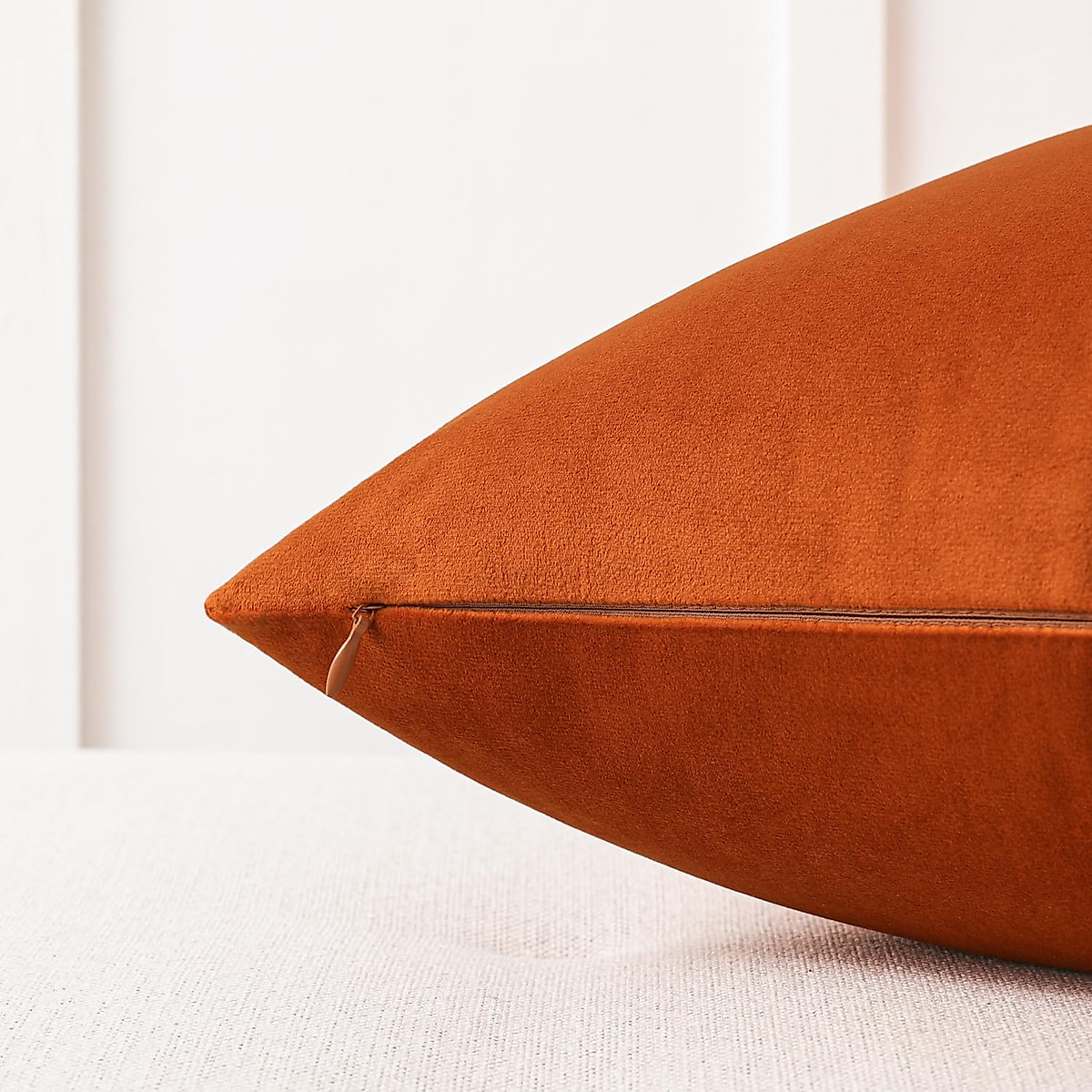 Mixhug Set of 2 Cozy Velvet Square Decorative Throw Pillow Covers for Couch and Bed, Burnt Orange, 18 x 18 Inches