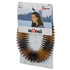 Scunci Effortless Beauty Stretch Hair Combs. Tortoise, Opaque White, and Black. 3 Packs