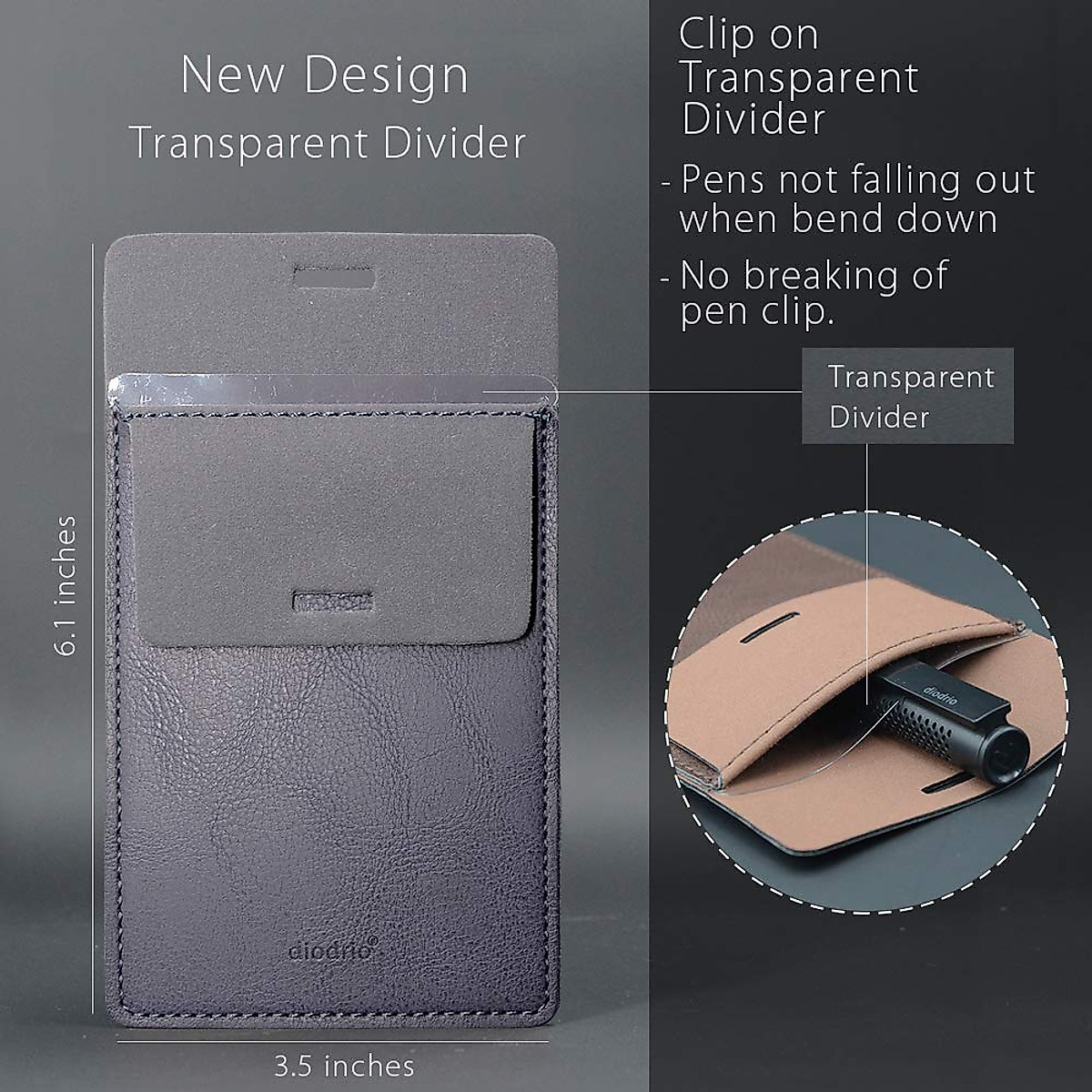 Pocket Protector, Leather Pen Pouch Holder Organizer, for Shirts Lab Coats, Hold 5 Pens, Designed to Keep Pens Inside When Bend Down. No Breaking of Pen Clip. Thick PU Leather, Navy, 2 Per Pack.