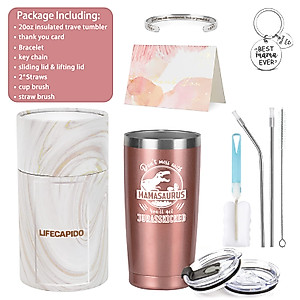 Lifecapido Gifts for Mom - Don't Mess with Mama Saurus 20oz Tumbler, Mamasaurus Insulated Tumbler with Lids - Mom Gifts from Daughter Son for Birthday Christmas Mother's Day, Rose Gold
