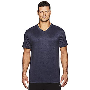 Gaiam Men's Everyday Basic V Neck T Shirt - Short Sleeve Yoga & Workout Top - Everyday Navy Heather, Small