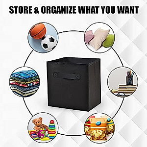 Klozenet 11 inch cube storage bins 8-pack, Fabric Collapsible Storage Bins Durable and Sturdy With Handle For Closet Shelves, Storage, Books, Cloth and Toys/ foldable Cubby Organizer, (Black)