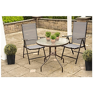 Garden Elements Outdoor Wave Glass Patio Dining Furniture Round Steel Table, Brown, 31.5"