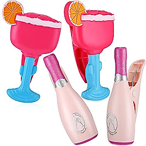 4 Packs Beach Towel Clips Decorative Beach Chair Clips Plastic Windproof Towel Holder Funny Champagne and Margarita Glass Clips Holder for Home Patio and Pool Lounger Accessories