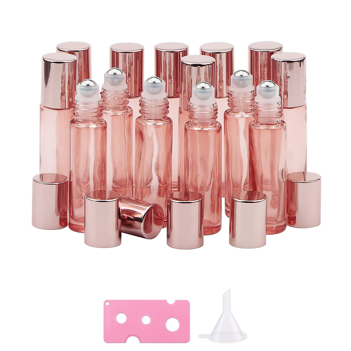Kesell 14-Pack 10ml Glass Roller Bottles for Essential Oils - Travel- Refillable Perfume Bottles with Stainless Steel Roller Balls, Caps - Funnel for Aromatherapy, Perfumes