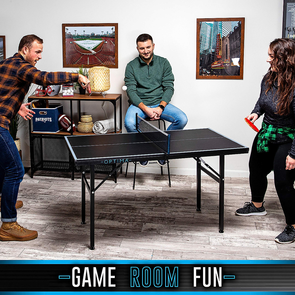 Franklin Sports Mid-Sized Table Tennis Table - Optimum Mid-Size Table - Perfect for Kids or Smaller Rooms - Easy Assembly - Pro Quality - 53" x 29.5", Blue/White