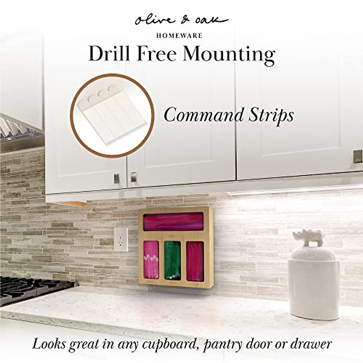 Ziplock Bag Organizer For Drawer With Hanging Strips for Drill Free Mouting | Kitchen Storage Pantry Organizer Compatible with Ziploc Hefty Suitable for Sandwich Bag Snack Quart Gallon Bags