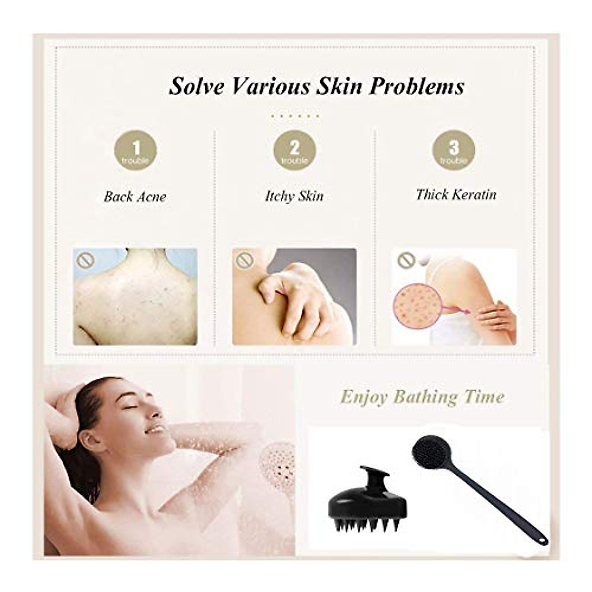 Cinlitek Silicone Body Scrubber & Scalp Massager, Long Handle Back Scrubber for Shower Brush,Exfoliating Body Scrubber, Shower Scrubber for Body Brush, Hair Dandruff Shampoo Brush for Men,Women&Kids