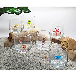 HeguSun 3D Drinking Glass Cup with Cute Animal Figurine Inside, Hand Blown Glass Ocean Life Animals Figures Inside Mug, Stemless Glass for Wine, Water, Milk, Beverages, 12oz(Ocean Animals)