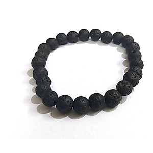 LKBEADS Natural Black Lava 8mm rondelle smooth 7inch Semi-Precious Gemstones Beaded Bracelets for Men Women Healing Crystal Stretch Beaded Bracelet Unisex