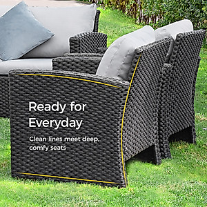 RoyalCraft 5 Pieces Patio Furniture Set, All Weather PE Wicker Rattan Outdoor Furniture with Coffee Table and Loveseats, Outdoor Sectional Sofa for Lawn Backyard Poolside Porch Garden, Grey