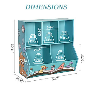 EARTHSON Toy Organizers and Storage with Bookshelf, Kids Bookcase, Children Toy Storage Cabinet with 5 Cube for Playroom, Bedroom, Reading Nook, Toddler's Room, Nursery