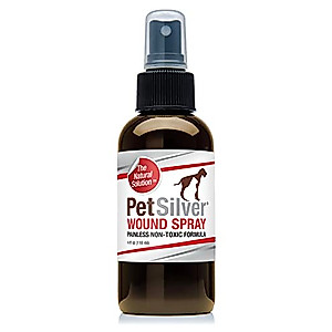PetSilver Wound & Skin Spray with Chelated Silver, Made in USA, Vet Formulated, All Natural Pain Free Formula, Relief for Hot Spots, Wounds, Rashes and Various Skin Issues, 4 fl oz