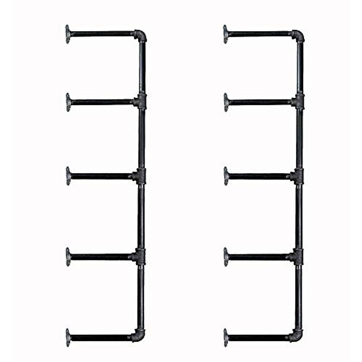 FOF FRIEND OF FAMILY (52" Tall,5 Tier, 2 pcs) Industrial Retro Wall Mount Iron Pipe Shelf Hung Bracket DIY Storage Pipe Shelving Bookshelf