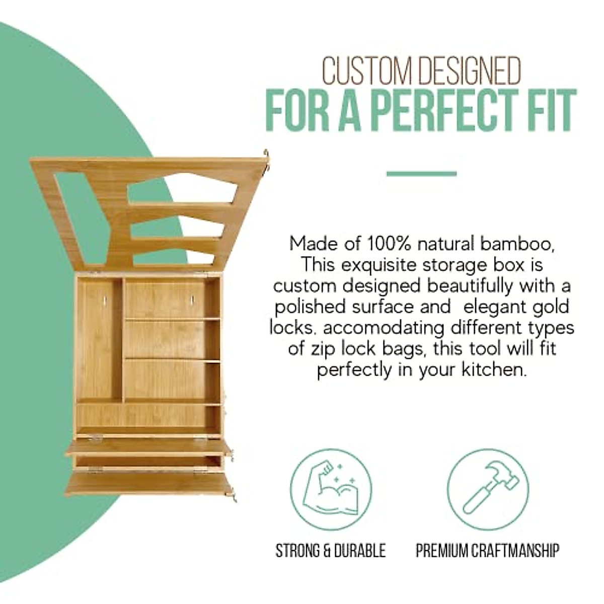 Ziplock Bag Organizer, Plastic Baggie Organizer for Pantry or Cabinet With Saran Wrap and Aluminum Foil Holder and Cutter. Gallon, Quart, Sandwich, and Snack Ziplock Bag Storage for Kitchen Drawer