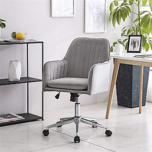 Brisk-Bun Velvet Desk Chair for Home Office Chair Metal Base mid Back Modern Adjustable Height Swivel upholstered Task Chair with arms Ergonomic Computer Chairs (Gray)