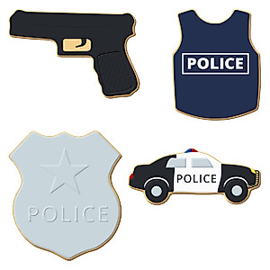 Foose Cookie Cutters Police 4 Piece Set - 4.25 in Police Badge, 4 in Police Car, 4 in Hand Gun, 3.5 in Bullet Proof Vest, Hand Made in the USA