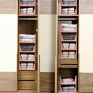 CYOIDAI Gywinovo souG 2 Pack (17x 13.2 x 7.3 inch) Stackable Plastic Storage Basket-Foldable Closet Organizers Storage Bins, Perfect for Kitchen, Office, Bedroom & Bathrooms(Pink)