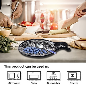 Ceramic Spoon Rest, Cooking Spoon Holder for Kitchen Counter/Stove Top/Dining Table Modern Farmhouse Decorative, Large (Black)