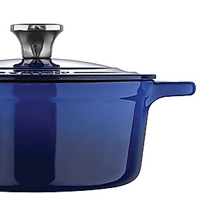MasterPRO - Legacy Enameled Cast Iron Collection - 2 Quart Dutch Oven with Lid - Gorgeous Oven to Table Presentation with Ombre Design on the Cookware - Blue