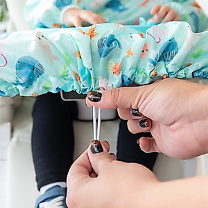 Bumkins Baby Bib and High Chair Cover Combination, for 6-24 Mos, Girl or Boy Toddler, Long Sleeved for Babies, Baby Led Weaning Essentuals for Eating, Feeding Babies, Mess Saving, Ocean Life Blue