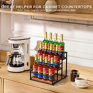 SHILFID Coffee Syrup Organizer Rack, Syrup Bottle Stand Holder for Coffee Bar, 3-Tier 12 Bottles Storage Display Shelves for Syrup, Liquor Wine, Dressing Cocktail in Kitchen Coffee Countertop