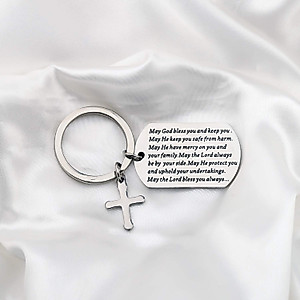 Christian Gifts Bible Verse Keychain May God Bless And Keep You Always Religious Jewelry Scripture Gifts (silver)