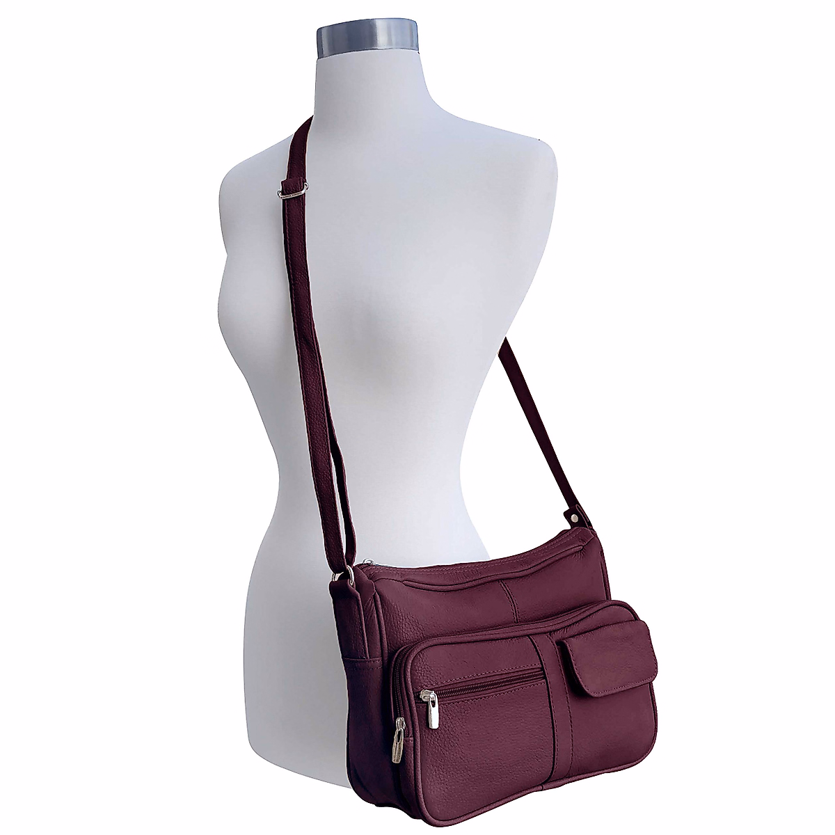 Roma Leathers Women's Wine Red Leather Crossbody Shoulder Bag