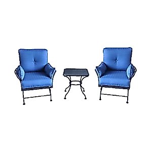 Four Seasons Courtyard Uptown 3 Piece Outdoor Bistro Patio Furniture Set with 2 Cushioned Metal Garden Chairs and Square Table for Front Porch Seating