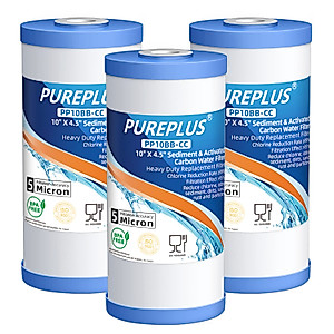 PUREPLUS 5 Micron 10" x 4.5" FXHTC Whole House Sediment and Carbon Water Filter Replacement Cartridge for GE GXWH40L, GXWH35F, GNWH38S, Culligan RFC-BBSA, WRC25HD, RFC-BB, PP10BB-CC, WFHD13001, 3Pack