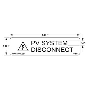 FCD Labels 17-001 PV System Disconnect Vinyl Label Pack (Pack of 10)