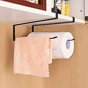 Paper Towel Holder, Black Steel Roll Paper Holder Hanger Storage Organizer for Kitchen Cabinet Paper Towel Rack