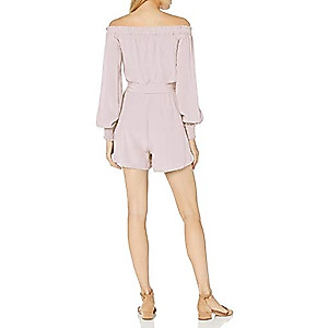 GUESS Women's Mellie Long Sleeve Off Shoulder Romper, Lavender Hush, Large