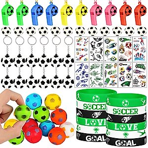 Soccer Party Favors Set 80 PCS Soccer Toys Whistle Fidget Spinner Silicone Bracelet Tattoo Stickers Eraser Keychains for Soccer Theme Birthday Party Goodie Bags Fillers Sports Party Supplies