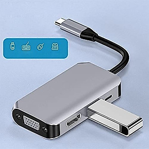 Feilx Ultra-Slim Data USB Hub，Type-C Docking Station Type C to HDMI-Compatible 4K to VGA USB Splitter Hub