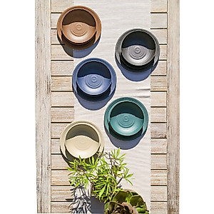 TarHong Planta Artisan Solids Low Bowl, Planta (Majority Plant Based with Melamine Binder), Shatterproof, Indoor/Outdoor Entertaining, Matte Teal, Set of 6