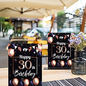 LINGTEER Happy 30th Birthday Black & Gold Balloon Acrylic Table Poster Centerpieces - 2 Pack of Birthday Table Topper,Cheers to Thirty Years Old Bday Party Decorations.