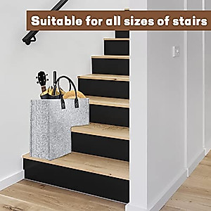 MODOWEY 2Pcs L-Shape Stair Basket Organizer, Foldable Fabric Staircase Storage Organizer with Faux Leather Handles, Large Stair Storage Organizer for Laundry, Toys, Household Items(Light Grey)