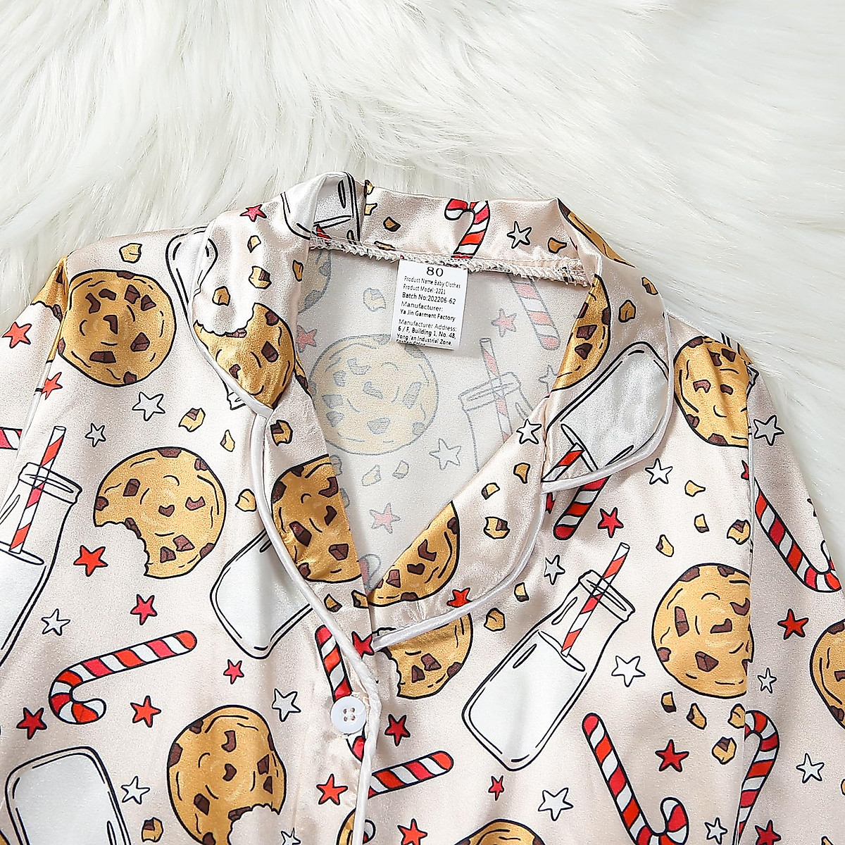 1-6 Years Old Christmas Pajamas for Toddler Girl Silk Pajamas Kid Baby Button-Up Satin Christmas Pjs Set (B Milk Cookie, 1 Year)