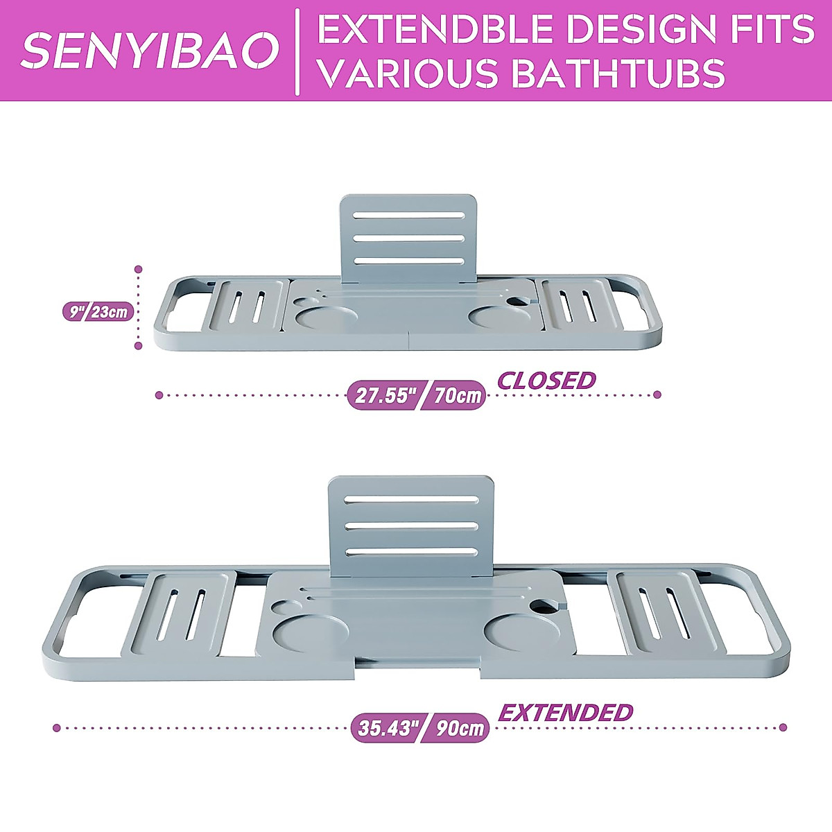 Premium Bathtub Tray Caddy - Expandable Bath Caddy Tray - Adjustable Bamboo Bath Caddy Tub Table - Unique House Warming Gifts New Home - Gray Bamboo