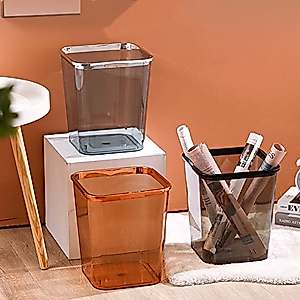 yangqiuyang Transparent Plastic Trash Cans Small Trash Can Wastebasket, Garbage Container Bin 14l Capacity with Pressure Ring for Bathroom, Bedroom, Kitchen, College Dorm, Office - Clear (Orange)