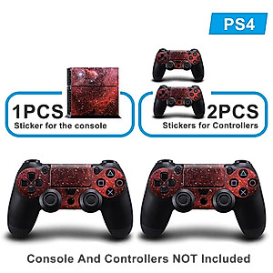 FOTTCZ Whole Body Vinyl Skin Sticker Decal Cover for PS4 Console and 2PCS Controllers Skins Red Nebula