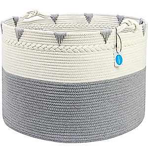Casaphoria XXXXLarge Cotton Rope Blanket Basket 22in x 22in x 16in Woven Laundry Hamper Laundry Baskets Storage Basket for Towel, Diaper, Laundry Basket（pack of 1）, Gray (MB2021046)